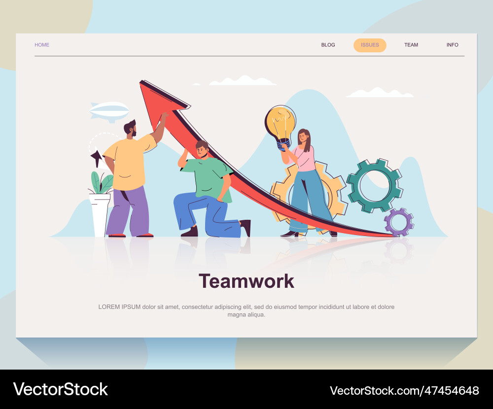 Teamwork web concept for landing page in flat Vector Image