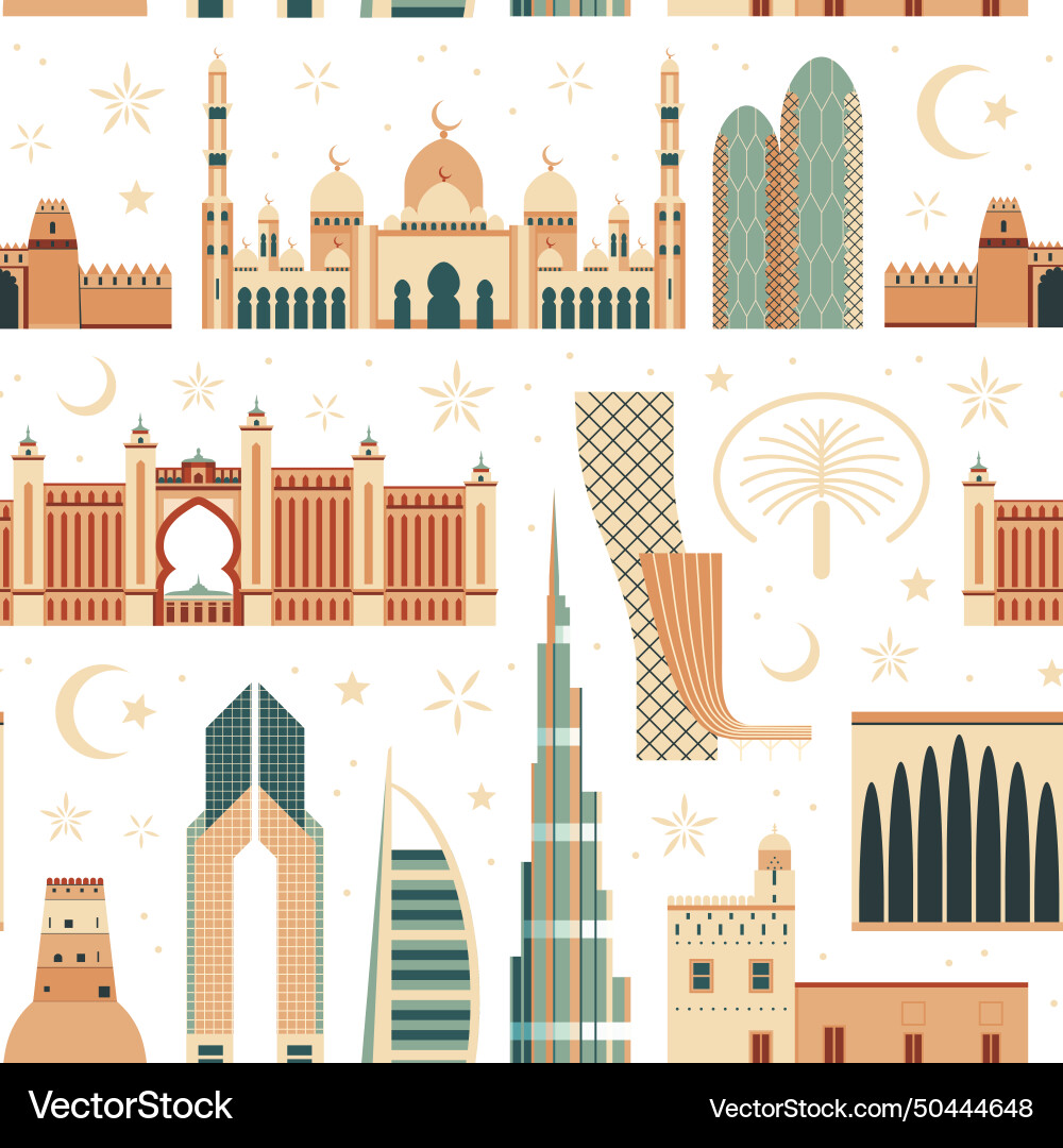 Uae architectural symbols and landmarks pattern Vector Image