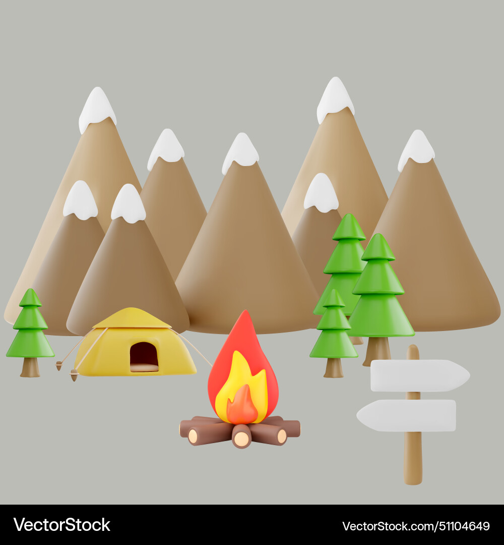 Camping scene tent fire trees and Royalty Free Vector Image