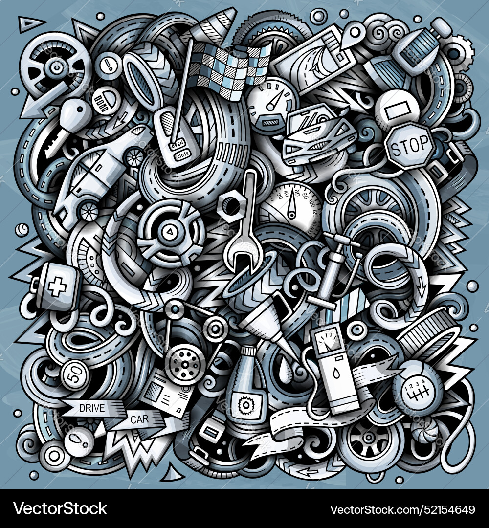 Cartoon doodles automotive Royalty Free Vector Image