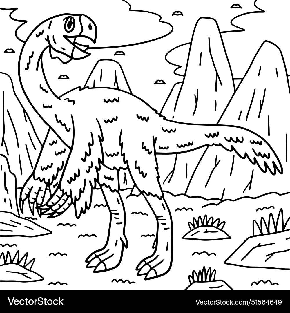 Gigantoraptor dinosaur coloring page for kids Vector Image