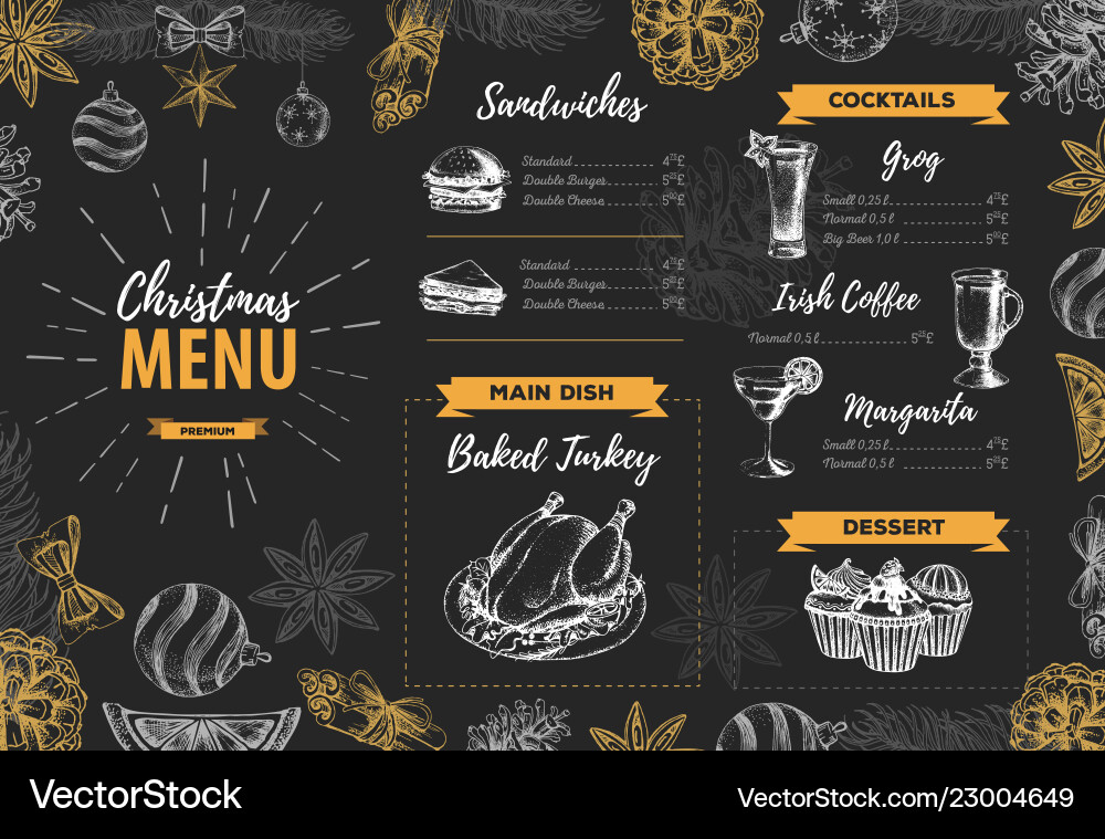 Hand drawing christmas holiday menu design Vector Image