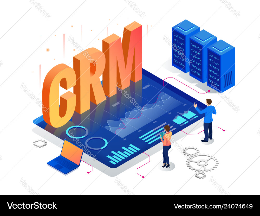 Isometric CRM Web Banner Royalty Free Vector Image
