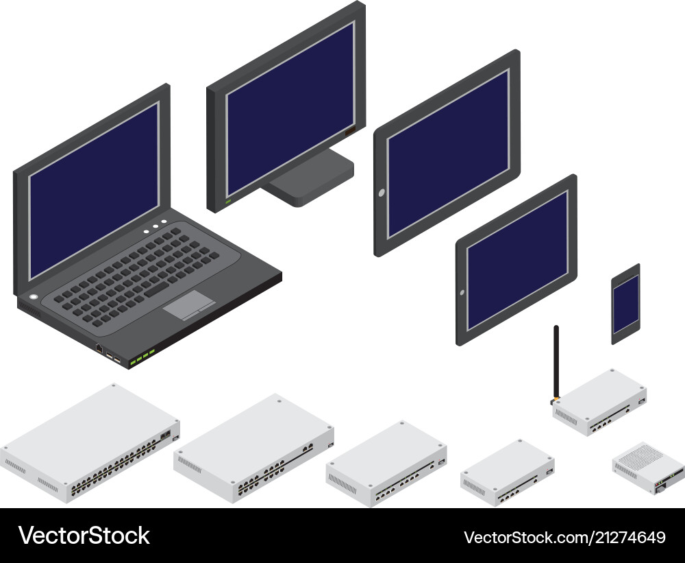 Isometric of network devices Royalty Free Vector Image