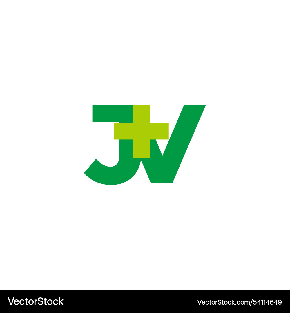 Letters jv green plus medical simple logo Vector Image