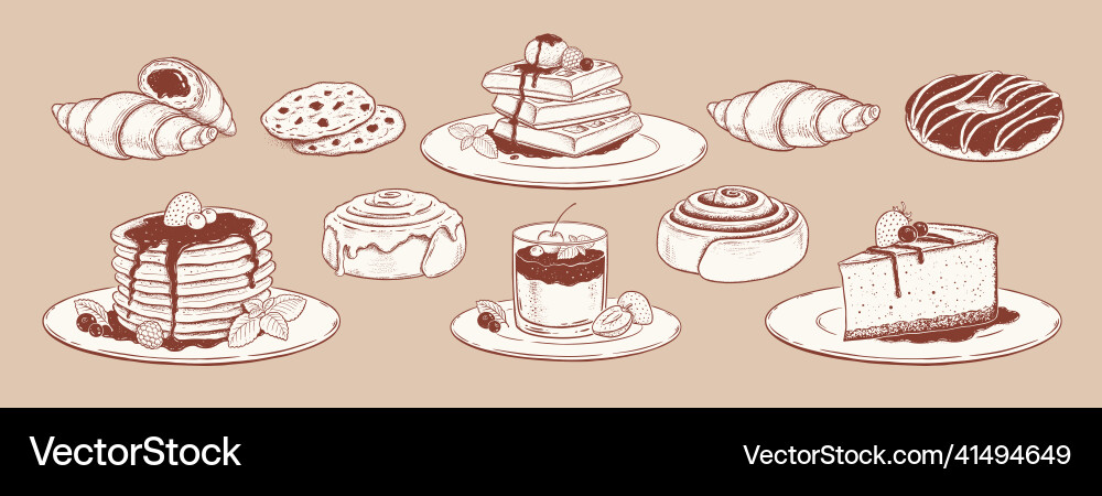 Set of desserts and bakery Royalty Free Vector Image