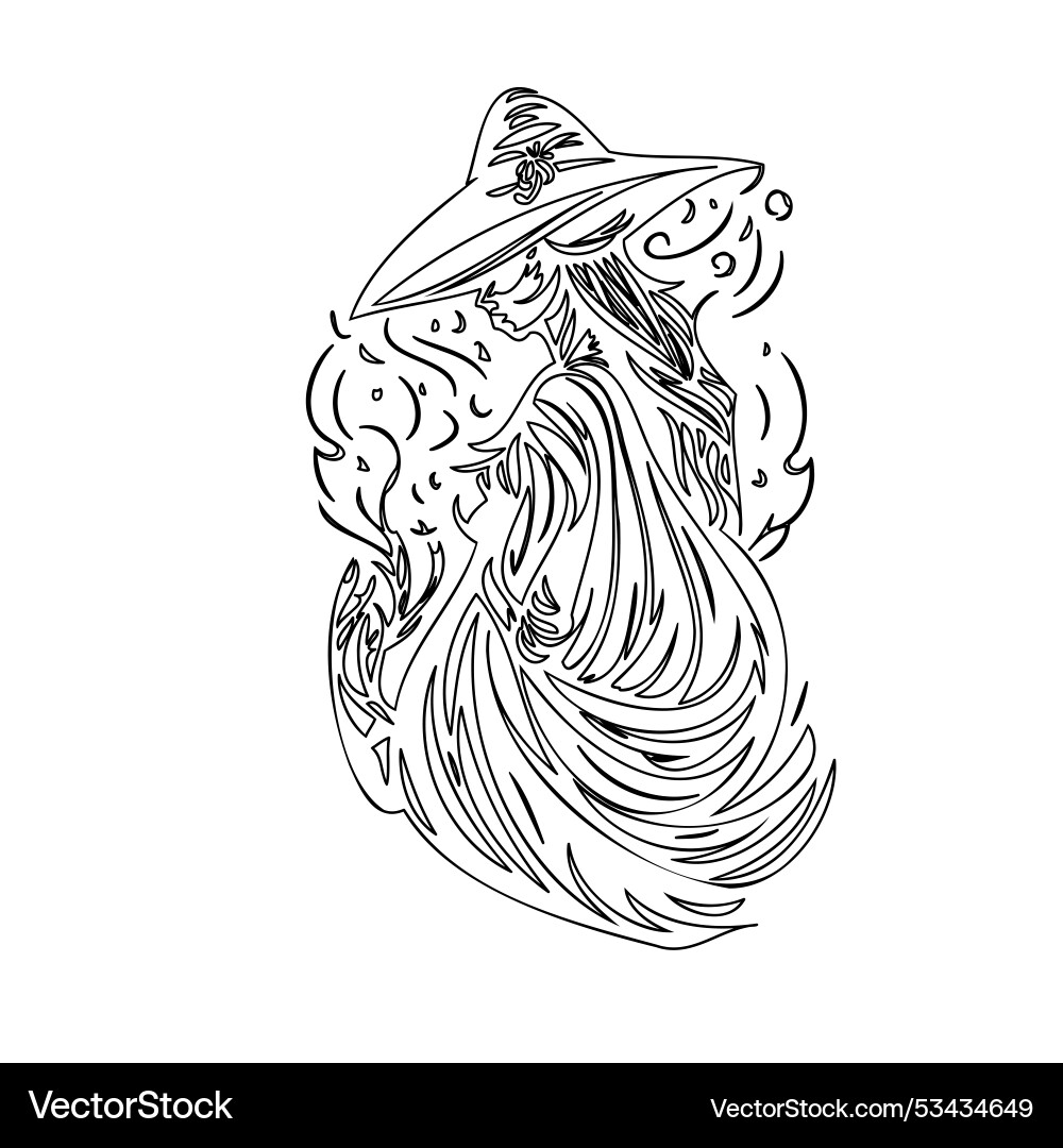 Witch outline sketch Royalty Free Vector Image