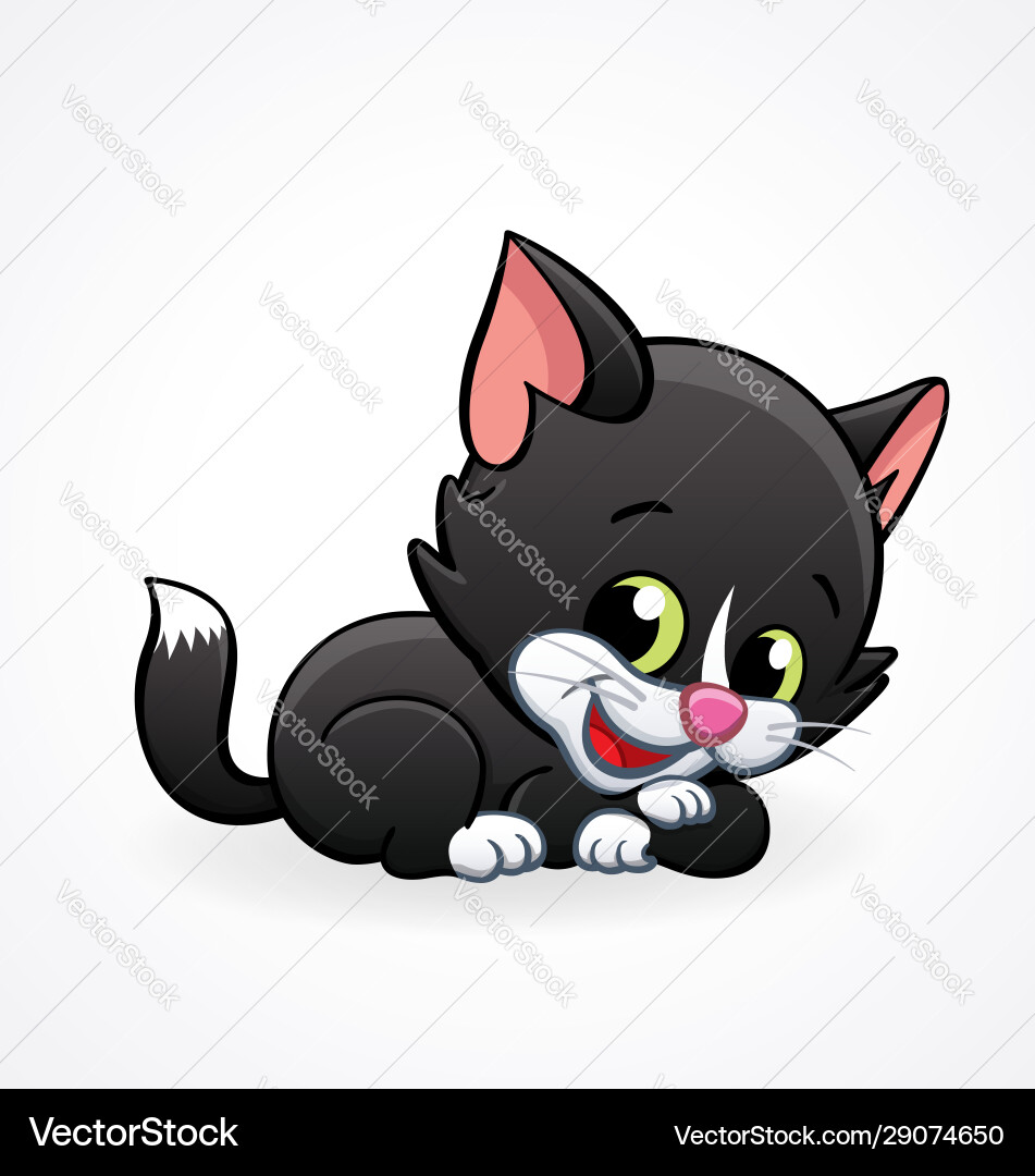 Cute smiling cartoon kitten cat lying Royalty Free Vector