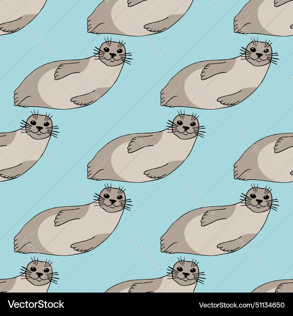 Seamless pattern with seals on blue background Vector Image