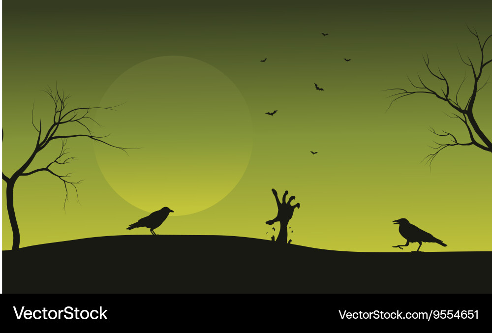 Halloween crow and hand zombie silhouette Vector Image