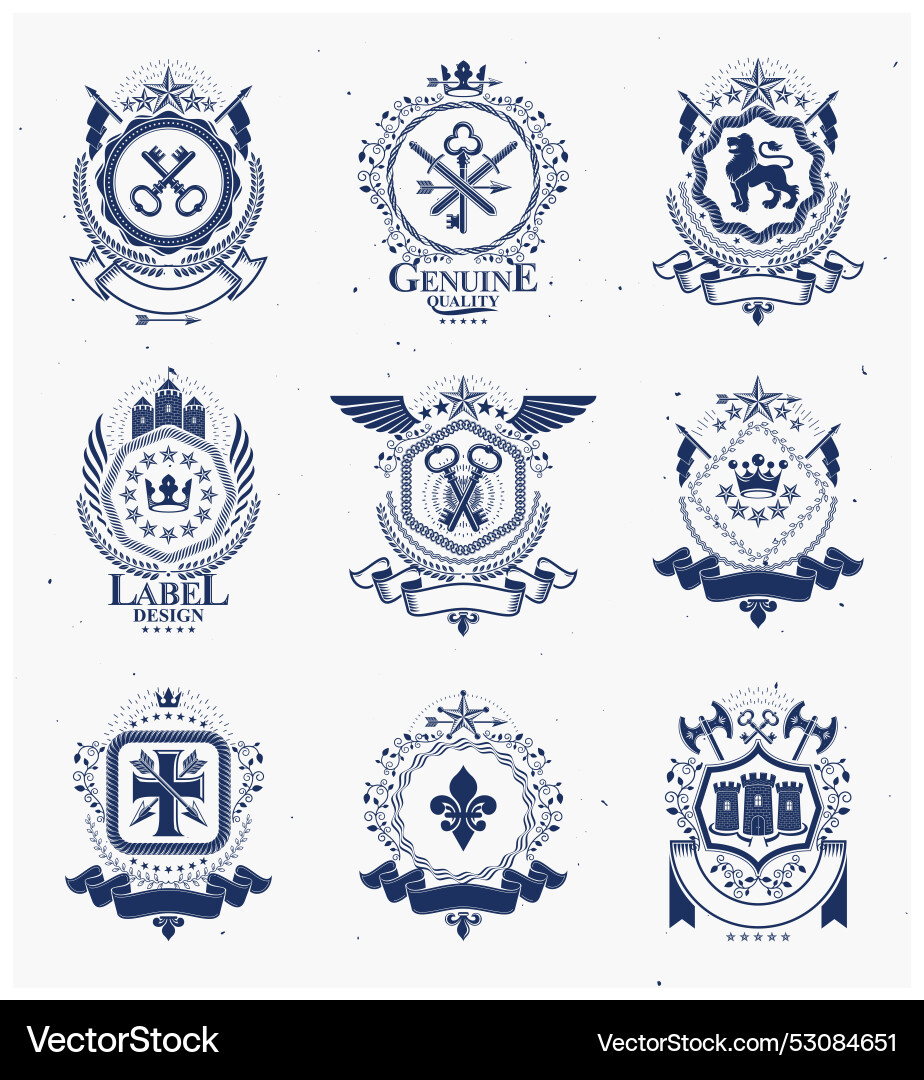 Heraldic signs elements heraldry emblems Vector Image