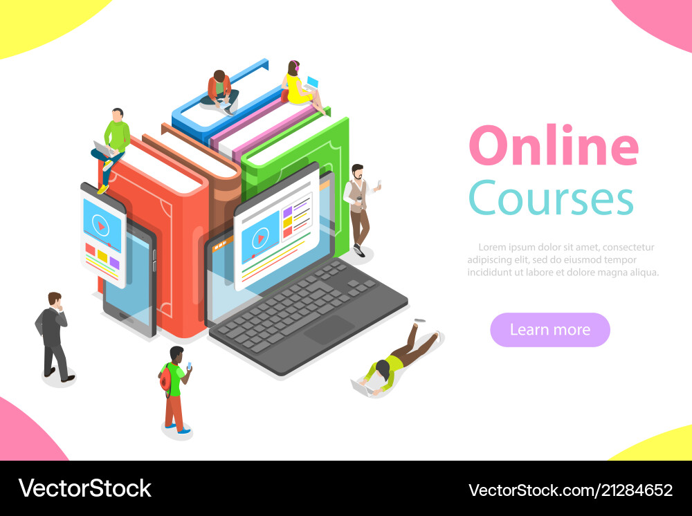Online courses flat isometric concept Royalty Free Vector