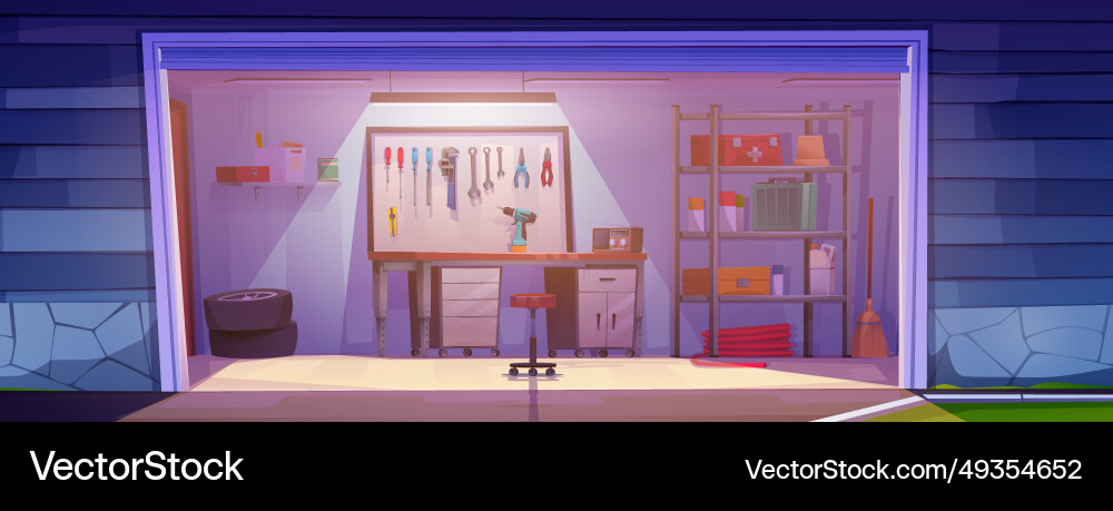 Workshop interior in garage room cartoon Vector Image