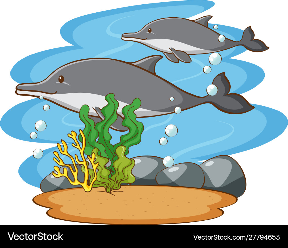 Scene with dolphin swimming in sea Royalty Free Vector Image