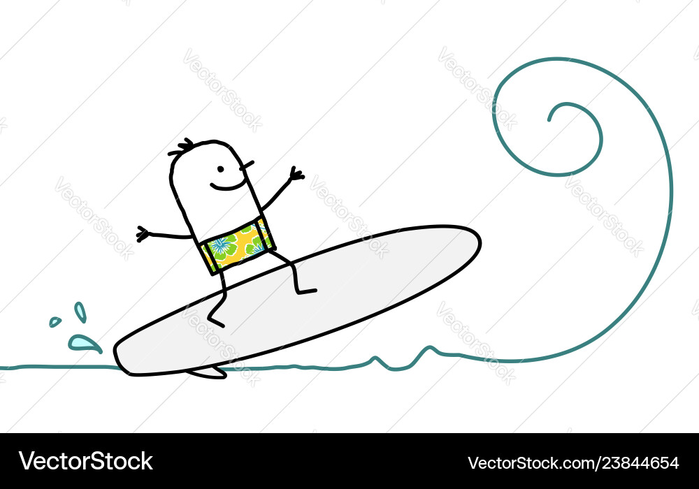 Cartoon man surfing on the wave Royalty Free Vector Image