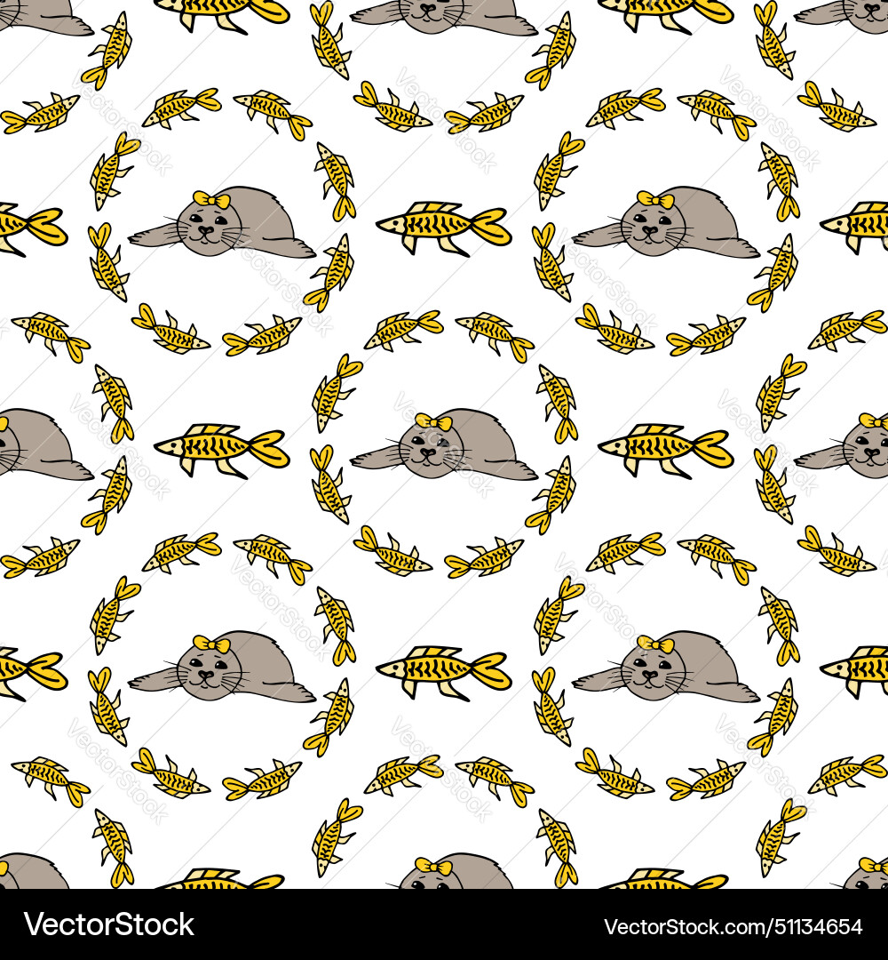 Seamless pattern with seal and yellow fish Vector Image