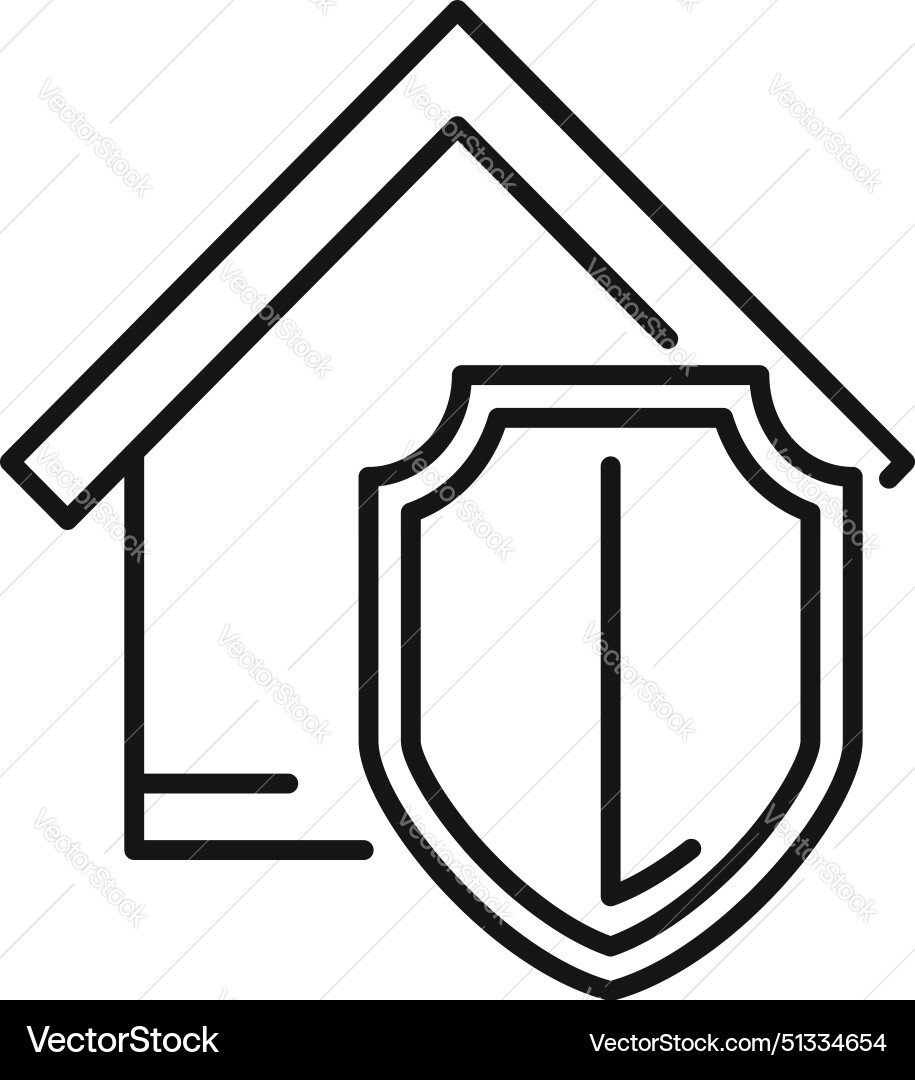 Simplistic line art of a house and shield Vector Image