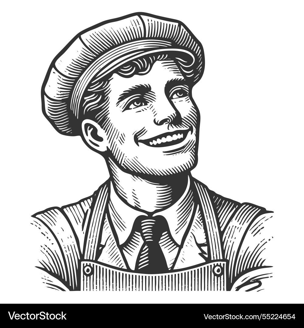 Smiling vintage factory worker engraving Vector Image