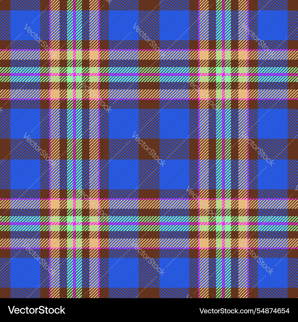 Vibrant plaid pattern in blue brown beige pastel Vector Image