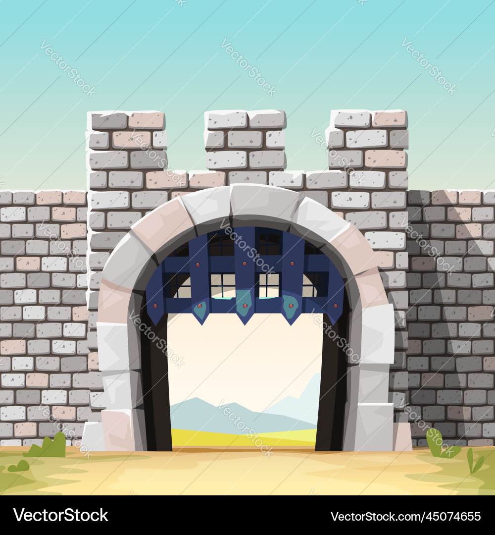A medieval city open gates front view Royalty Free Vector