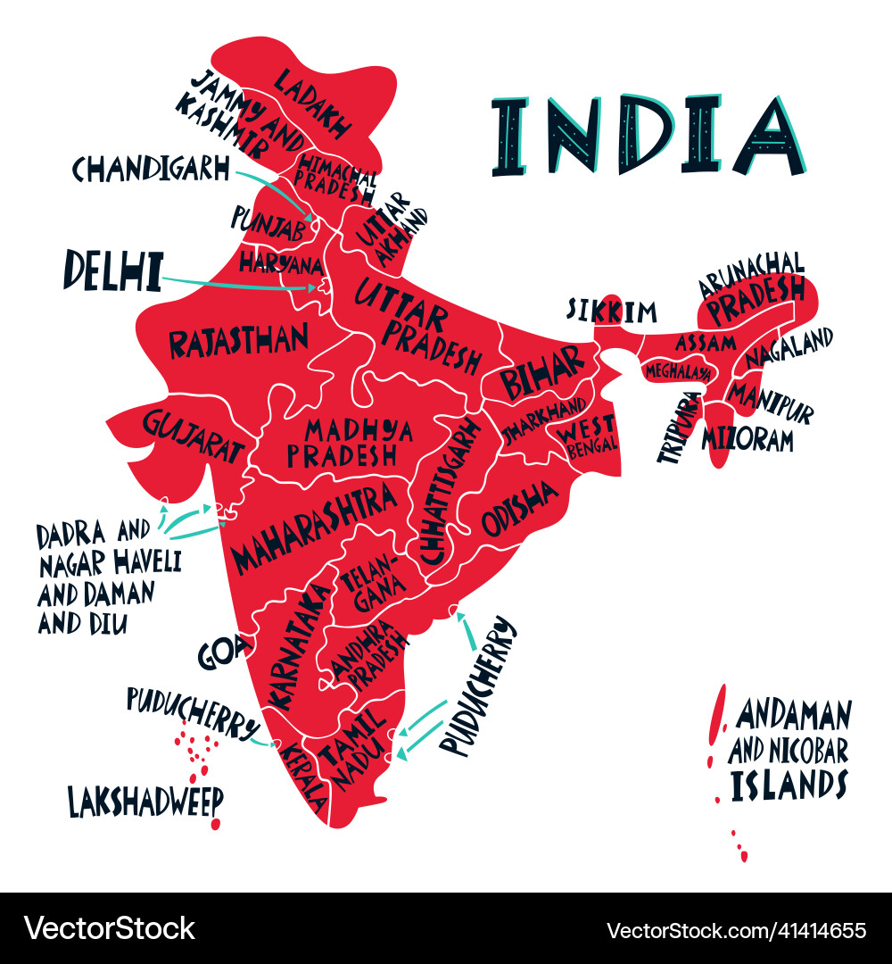 Hand drawn stylized map of indian states Vector Image