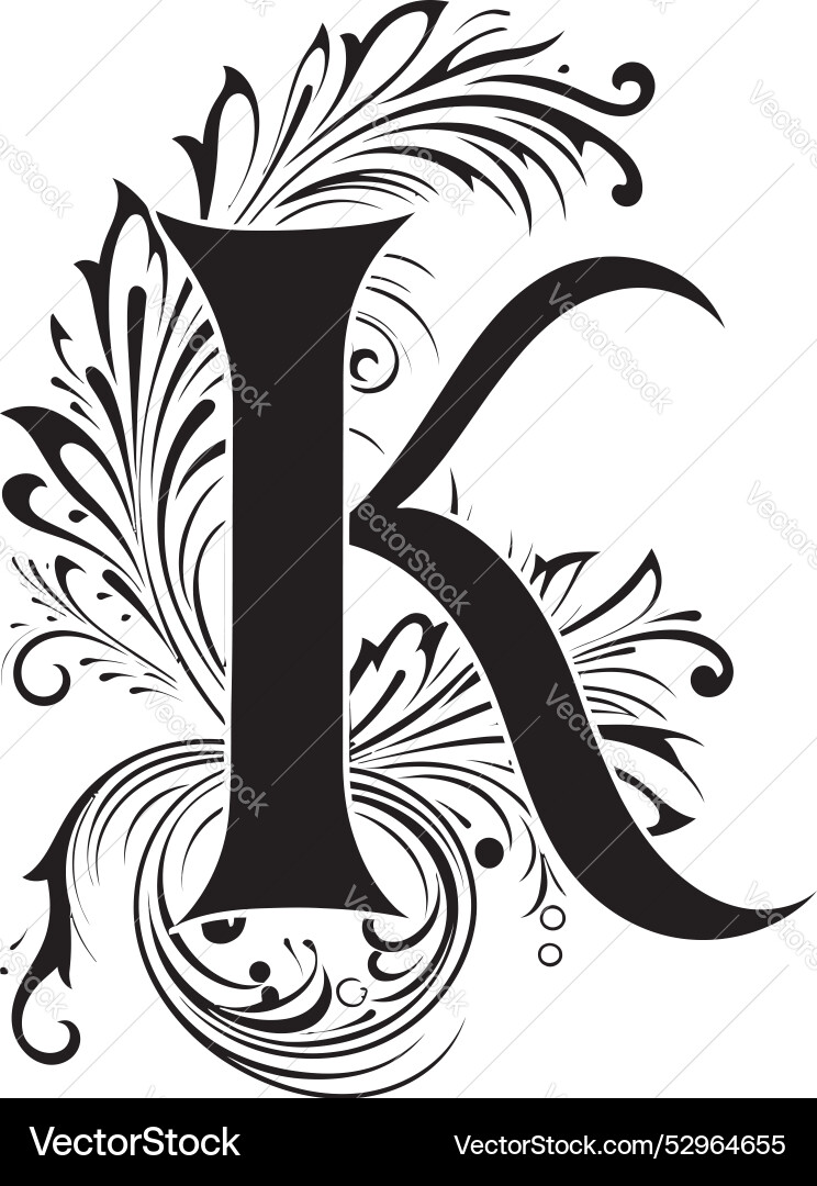 Kingly script majestic font k decor kaleidoscopic Vector Image