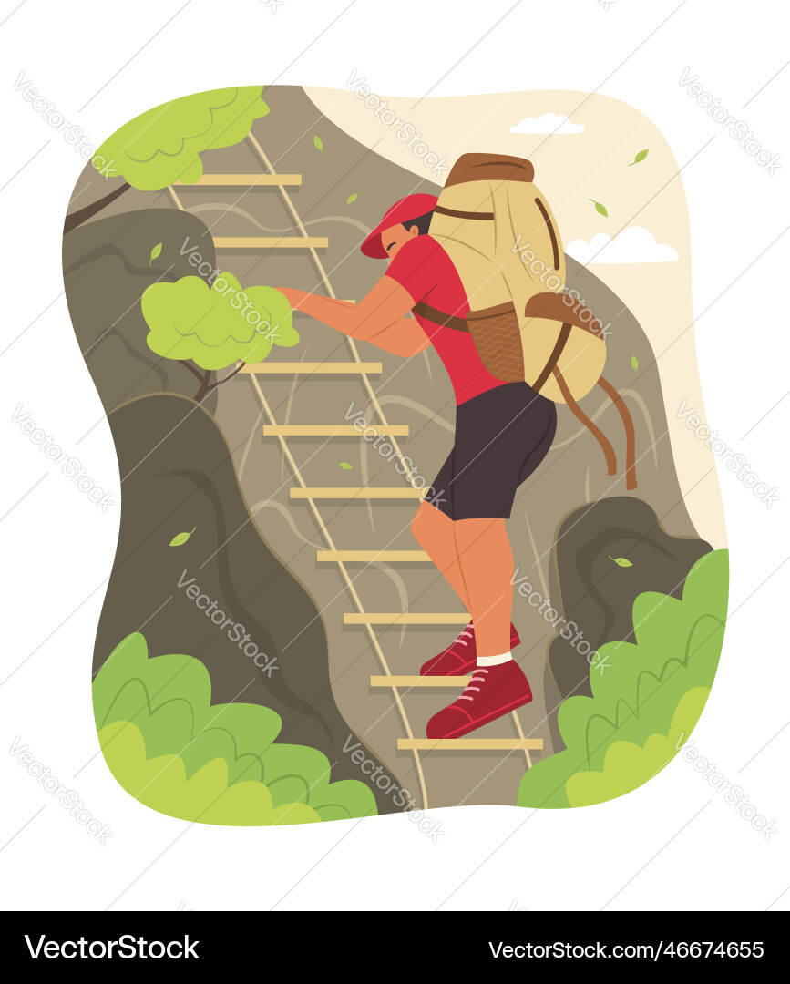 Man climbing on a rock mountain Royalty Free Vector Image