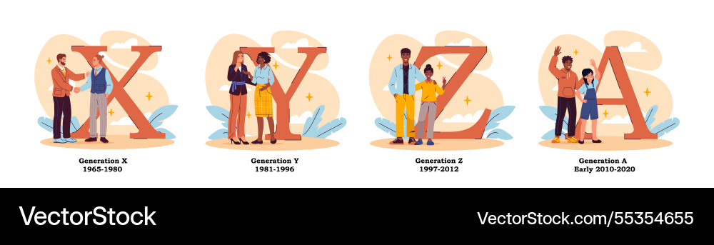 People generations concept x y z and alpha Vector Image