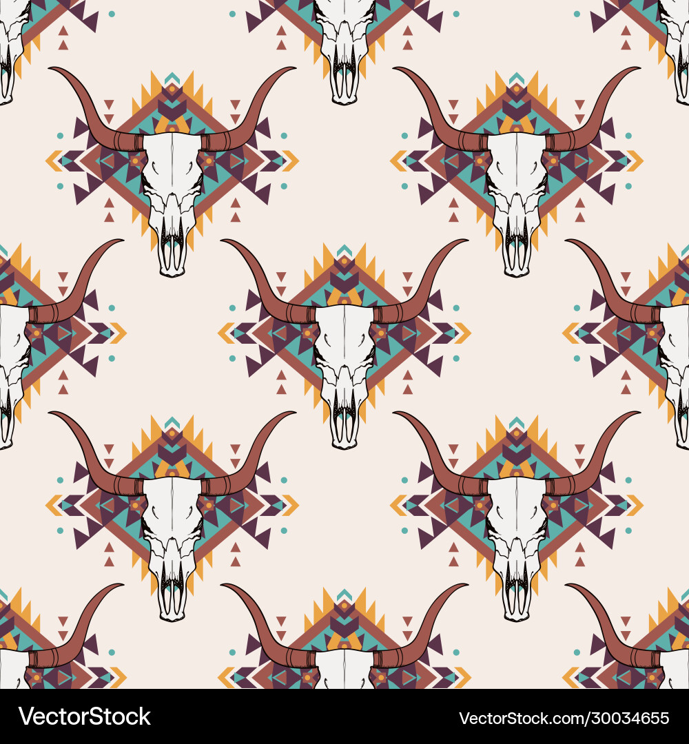 Tribal seamless pattern with bull skull Royalty Free Vector