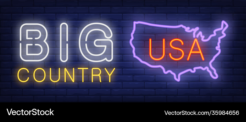 Big country neon text with usa map silhouette Vector Image