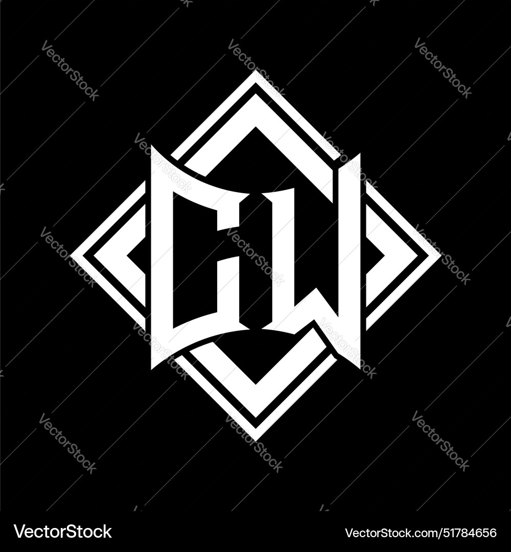 Cw letter logo abstract shield shape with square Vector Image