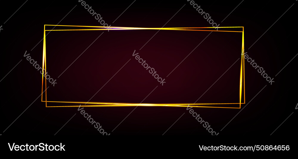 Golden neon rectangle frame banner with light glow