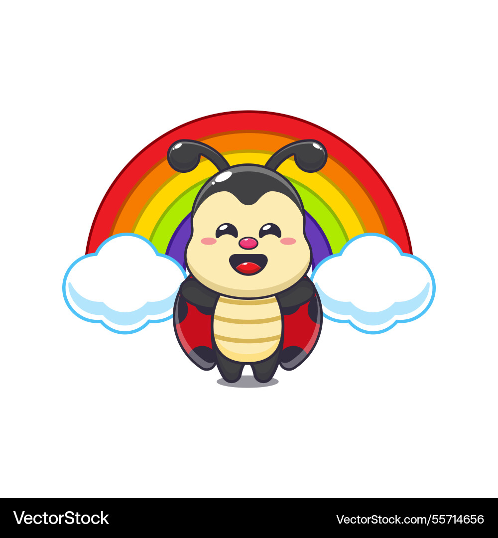 Ladybug with rainbow mascot cartoon character Vector Image