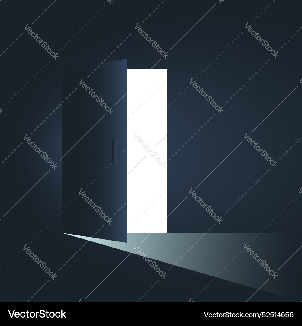 Open door with light icon in flat style dark room Vector Image