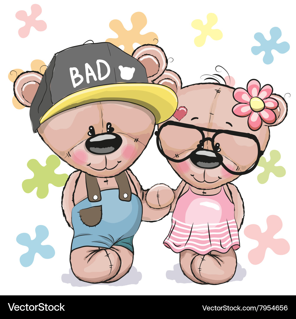 Teddy Bear Duo Greeting Card Royalty Free Vector Image