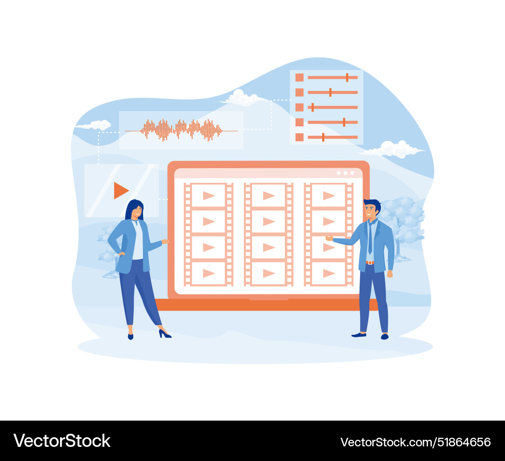 Video editor tiny people footage editing Vector Image