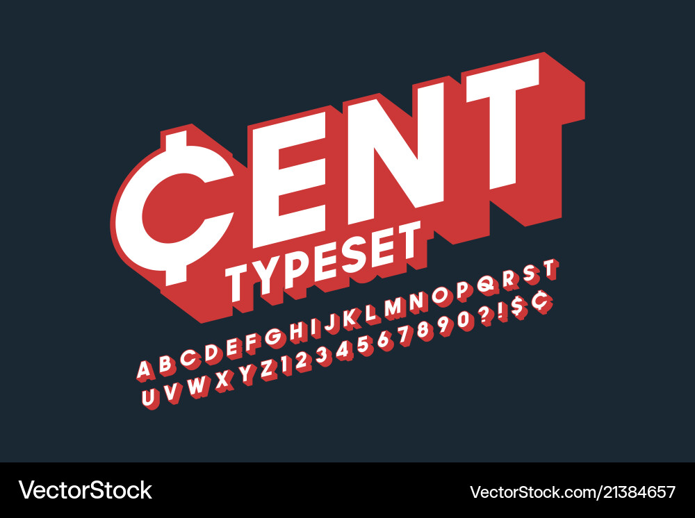 3D Retro Display Schriftart - Alphabet Buchstaben Vektorbild