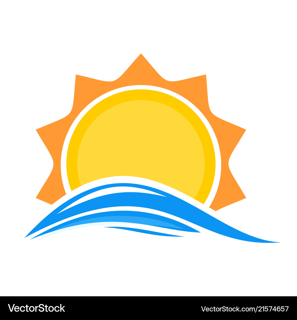Cartoon sun over sea waves Royalty Free Vector Image