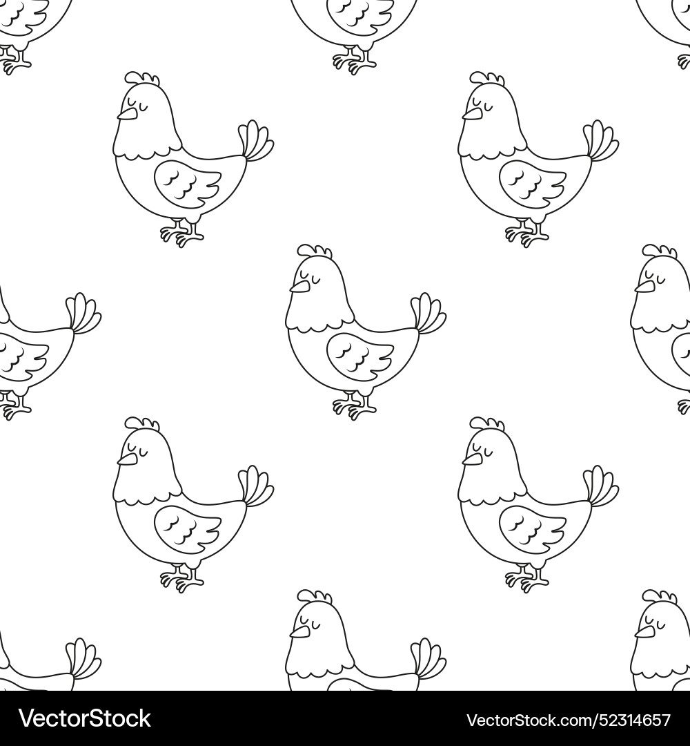 Outline seamless pattern with hen Royalty Free Vector Image