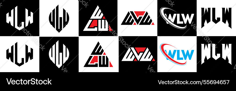 Wlw letter logo design in six style polygon Vector Image