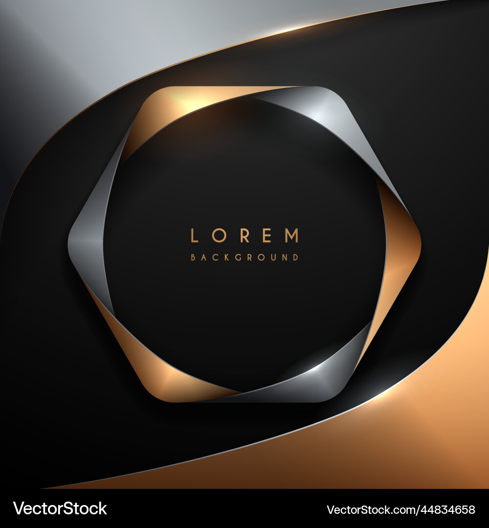 Abstract gold and silver shapes frame on black Vector Image