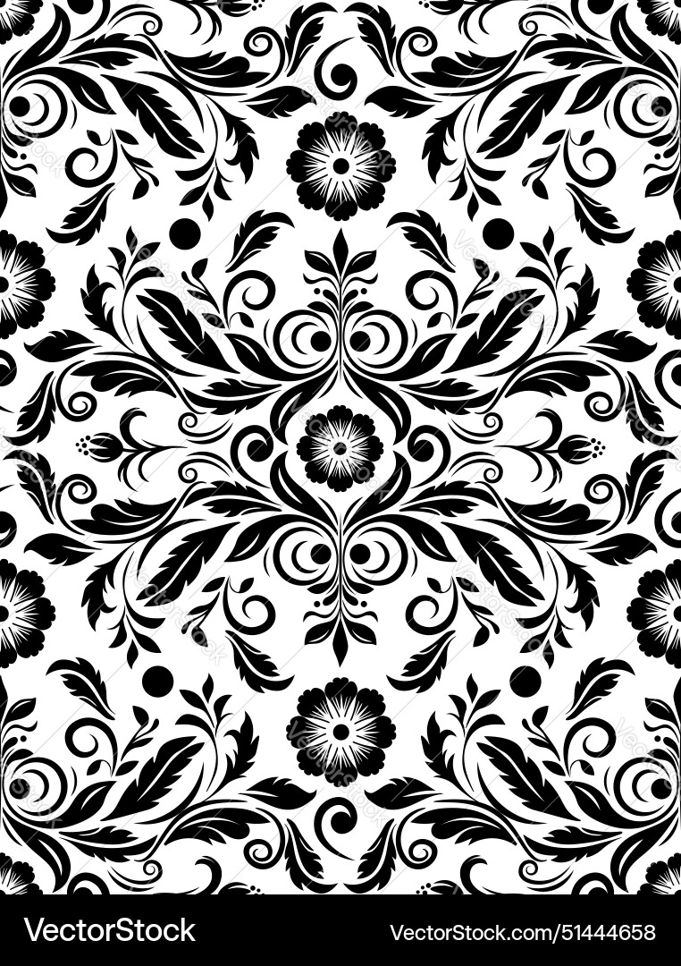 Black floral ornament seamless pattern Royalty Free Vector