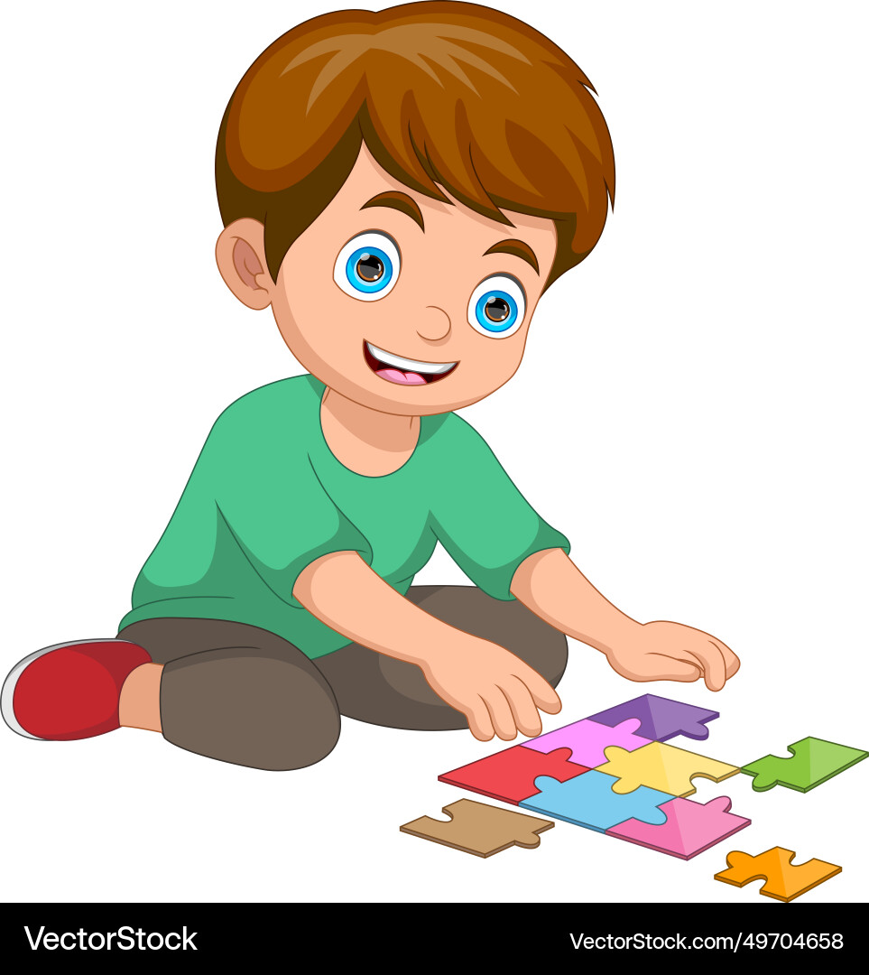 Boy playing a puzzle cartoon Royalty Free Vector Image