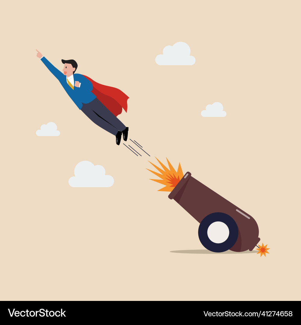 Businessman shot from explosive cannon Royalty Free Vector