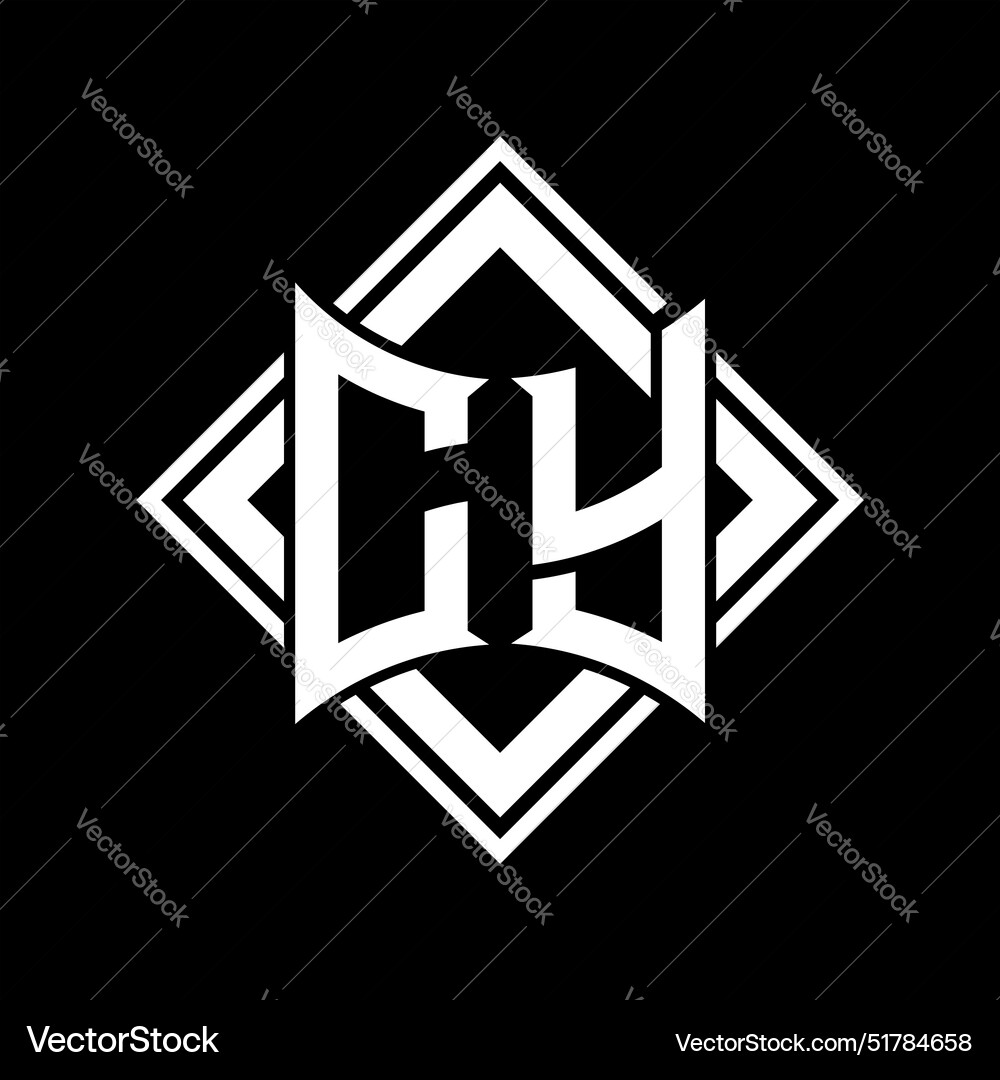 Cy letter logo abstract shield shape with square Vector Image
