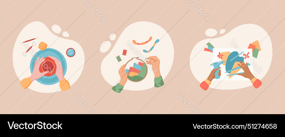 Flat creative hand craft hobby concept set Vector Image