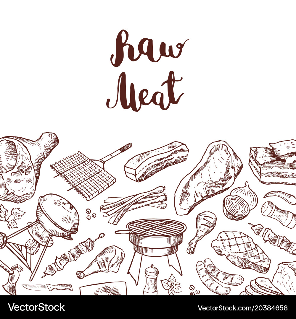 Hand drawn meat elements background Royalty Free Vector