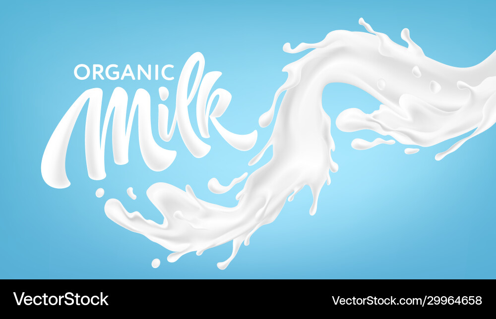 Realistic splashes milk on a blue background Vector Image