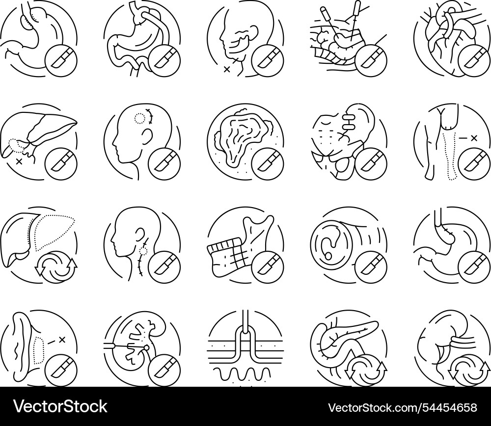 Surgery operate room invasive icons set Royalty Free Vector