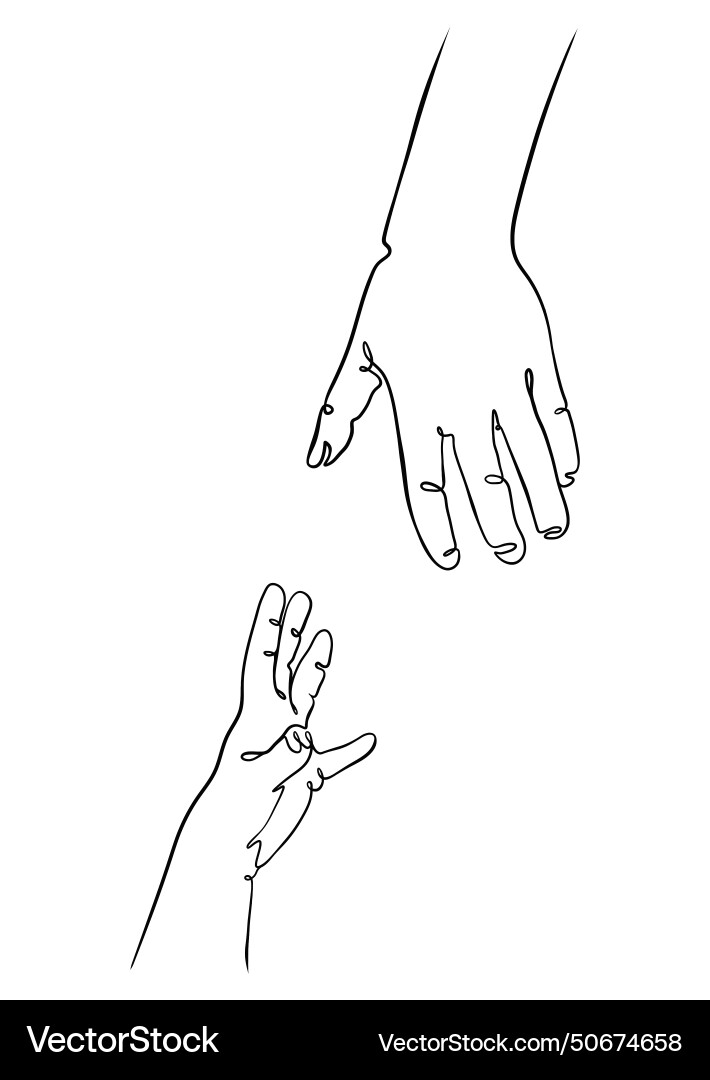 Two hands reaching out one contiguous line Vector Image